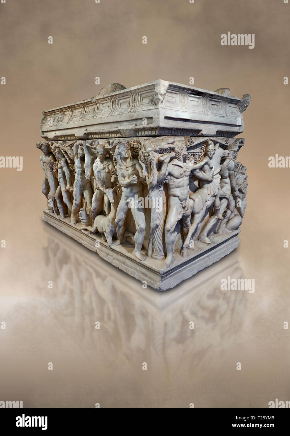 Roman relief sculpted Hercules sarcophagus with kline couch lid ...