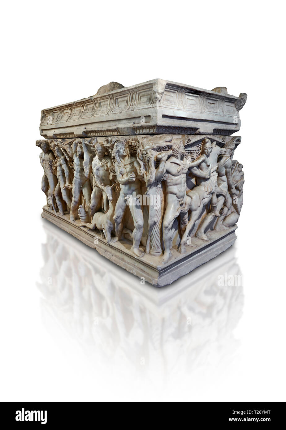 Roman relief sculpted Hercules sarcophagus with kline couch lid ...