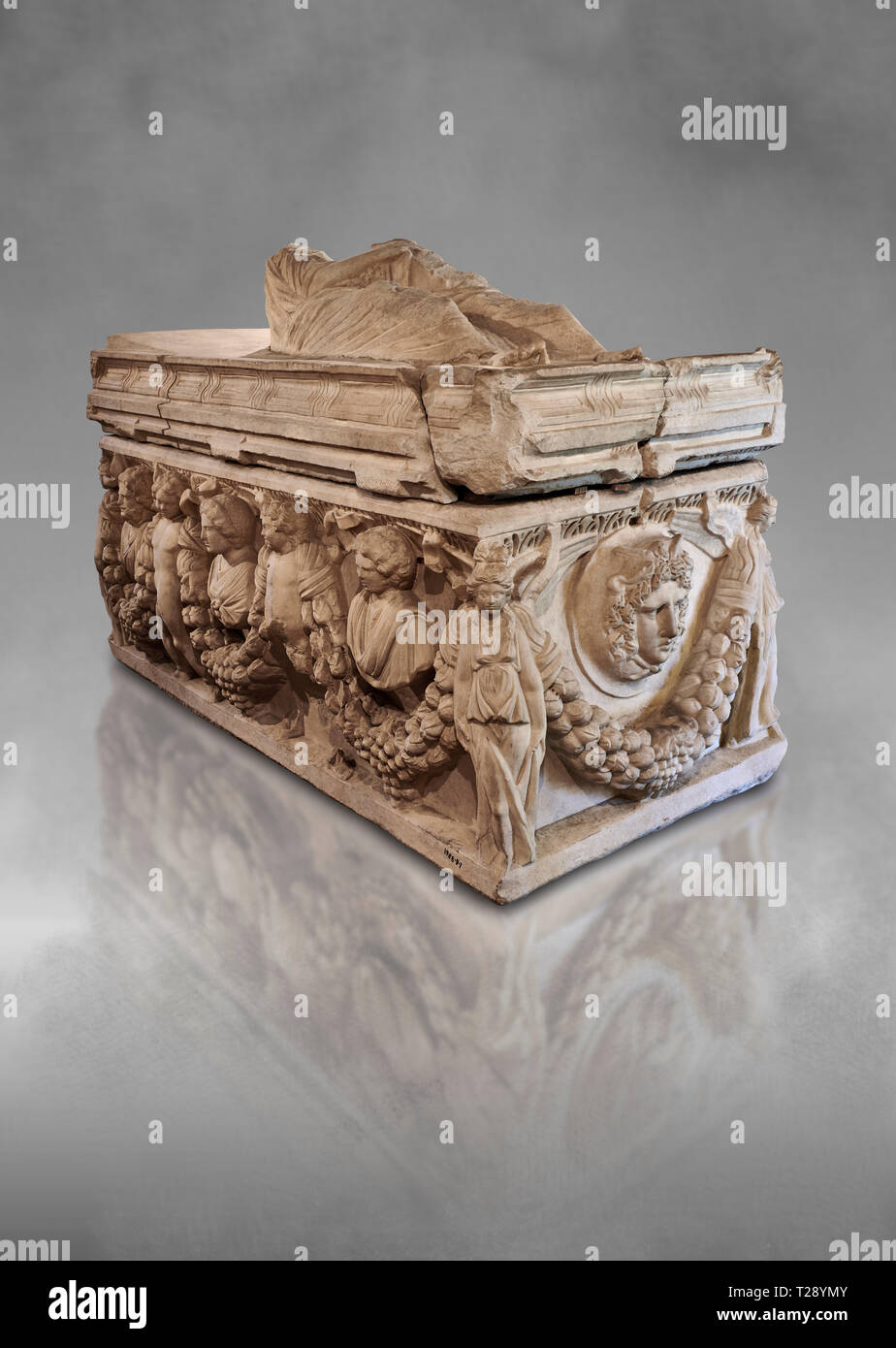 Roman relief garland sculpted sarcophagus, style typical of Pamphylia ...
