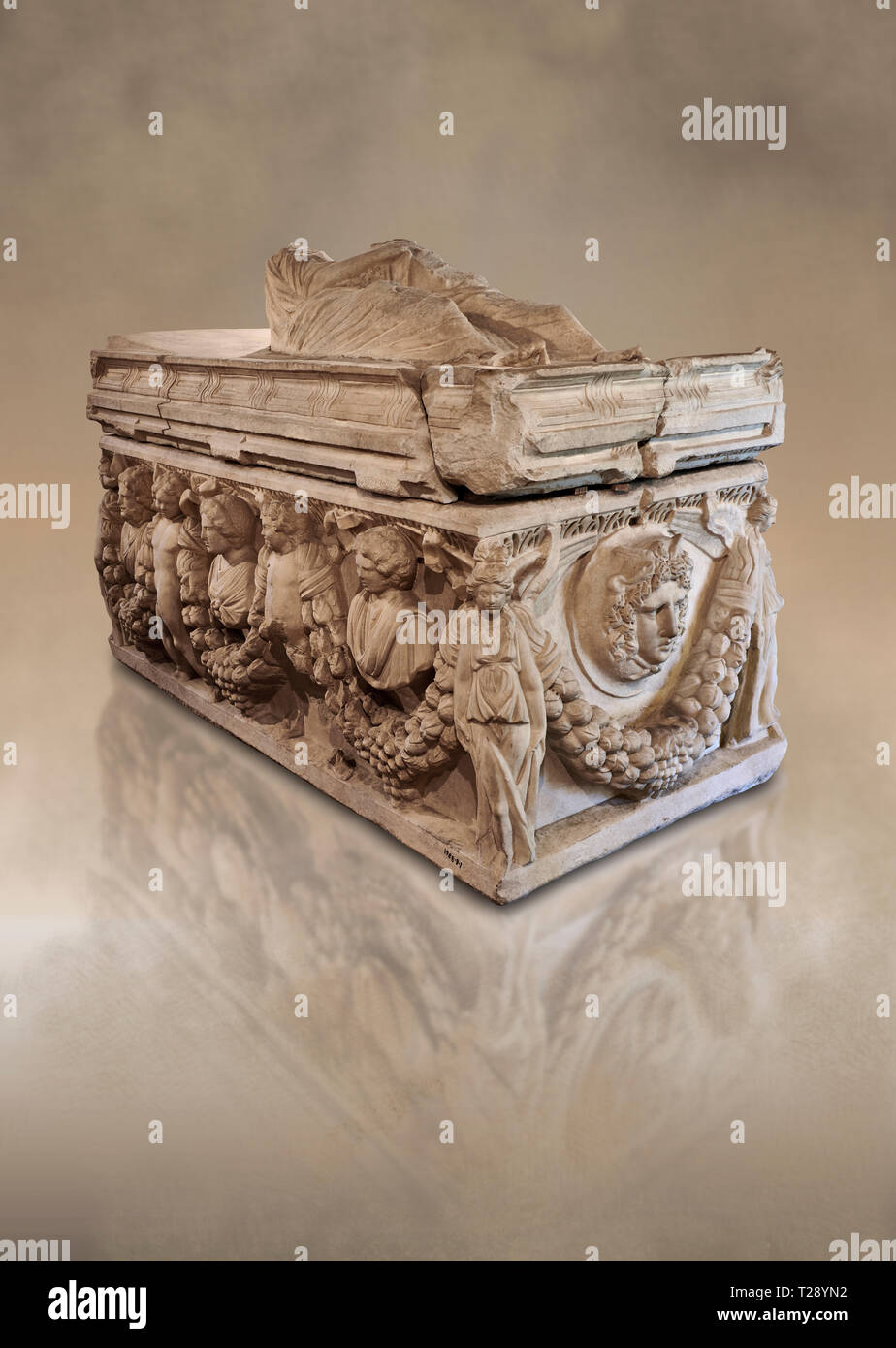 Roman relief garland sculpted sarcophagus, style typical of Pamphylia ...