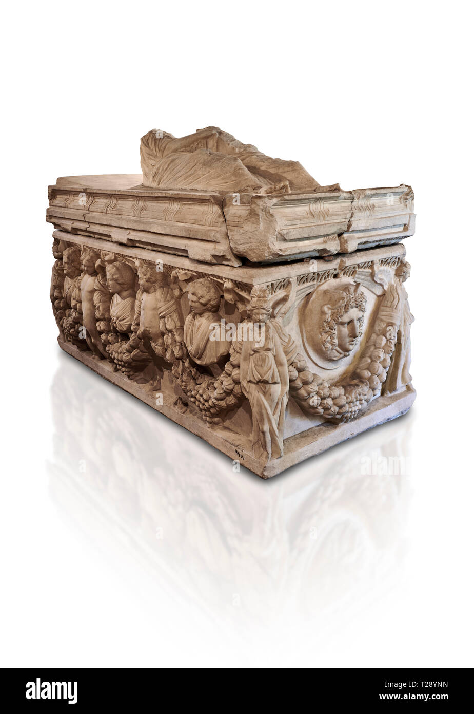 Roman relief garland sculpted sarcophagus, style typical of Pamphylia ...