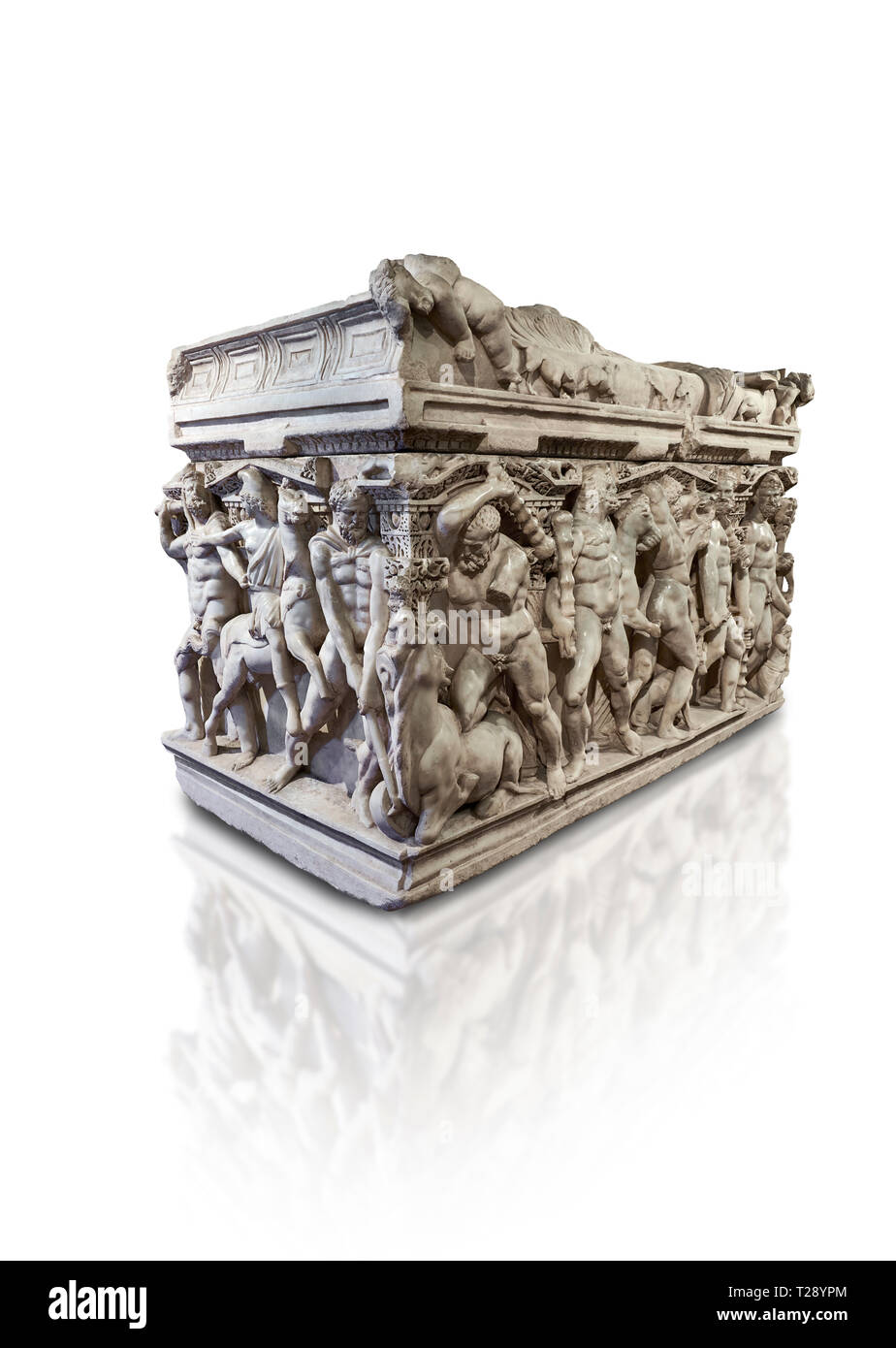 Roman relief sculpted Hercules sarcophagus with kline couch lid ...