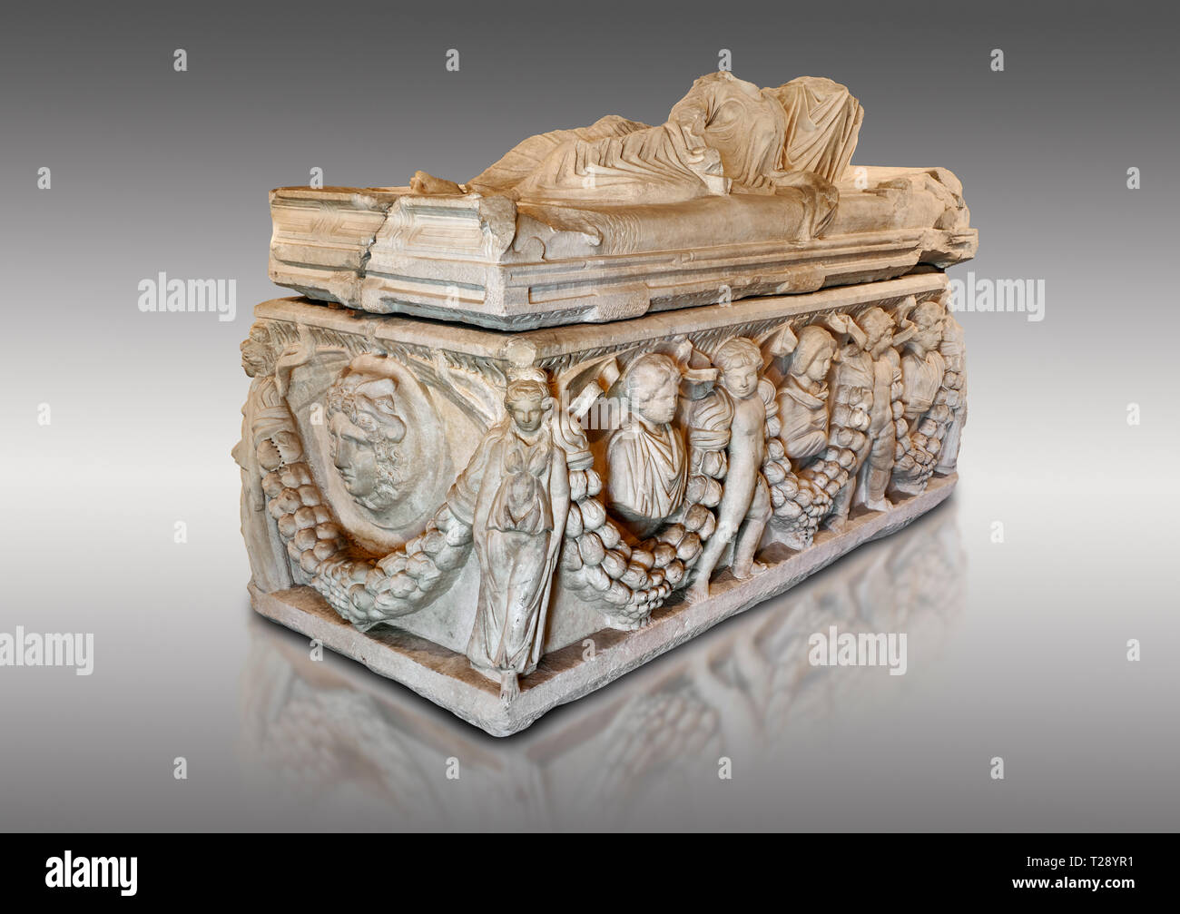 Roman relief garland sculpted sarcophagus, style typical of Pamphylia ...