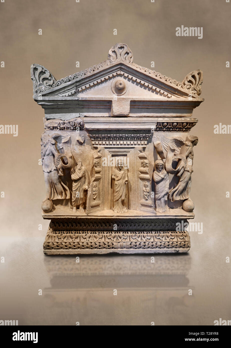 End panel of a Roman relief garland sculpted sarcophagus, style typical ...