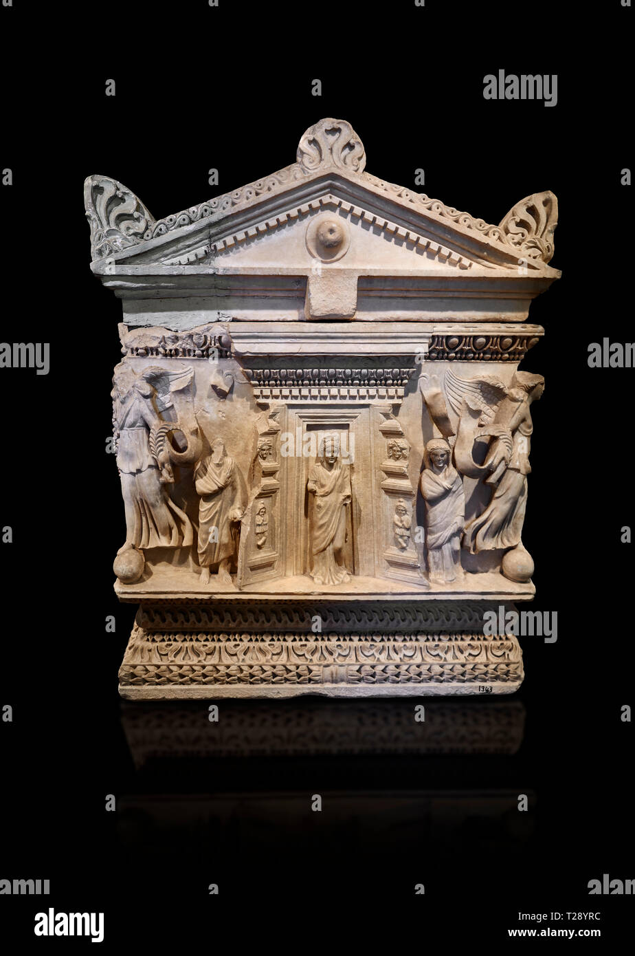 End panel of a Roman relief garland sculpted sarcophagus, style typical ...
