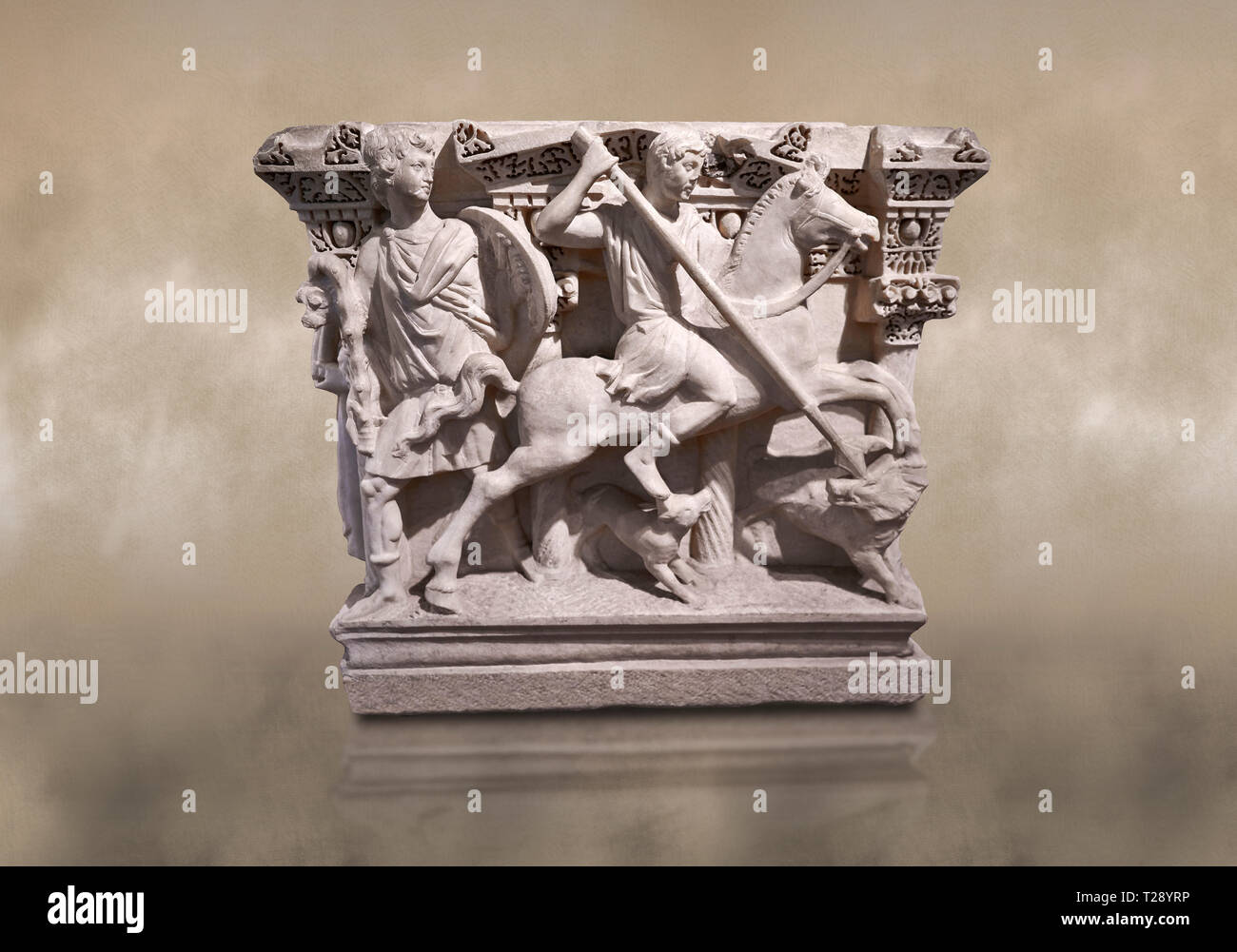 Roman relief sculpted Hercules sarcophagus with kline couch lid ...