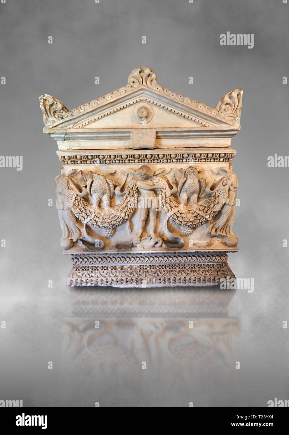 End panel of a Roman relief garland sculpted sarcophagus, style typical ...