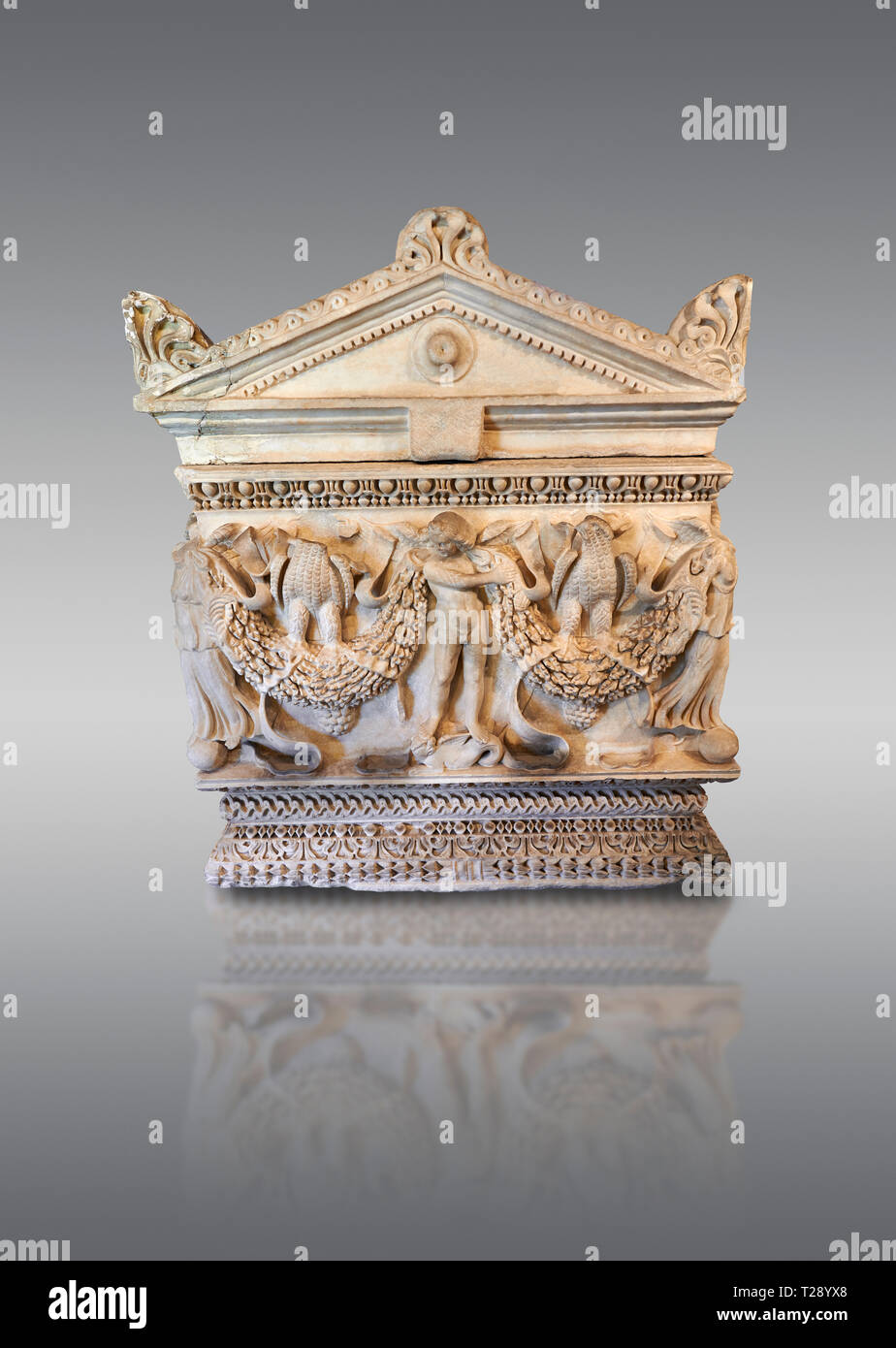 End panel of a Roman relief garland sculpted sarcophagus, style typical ...