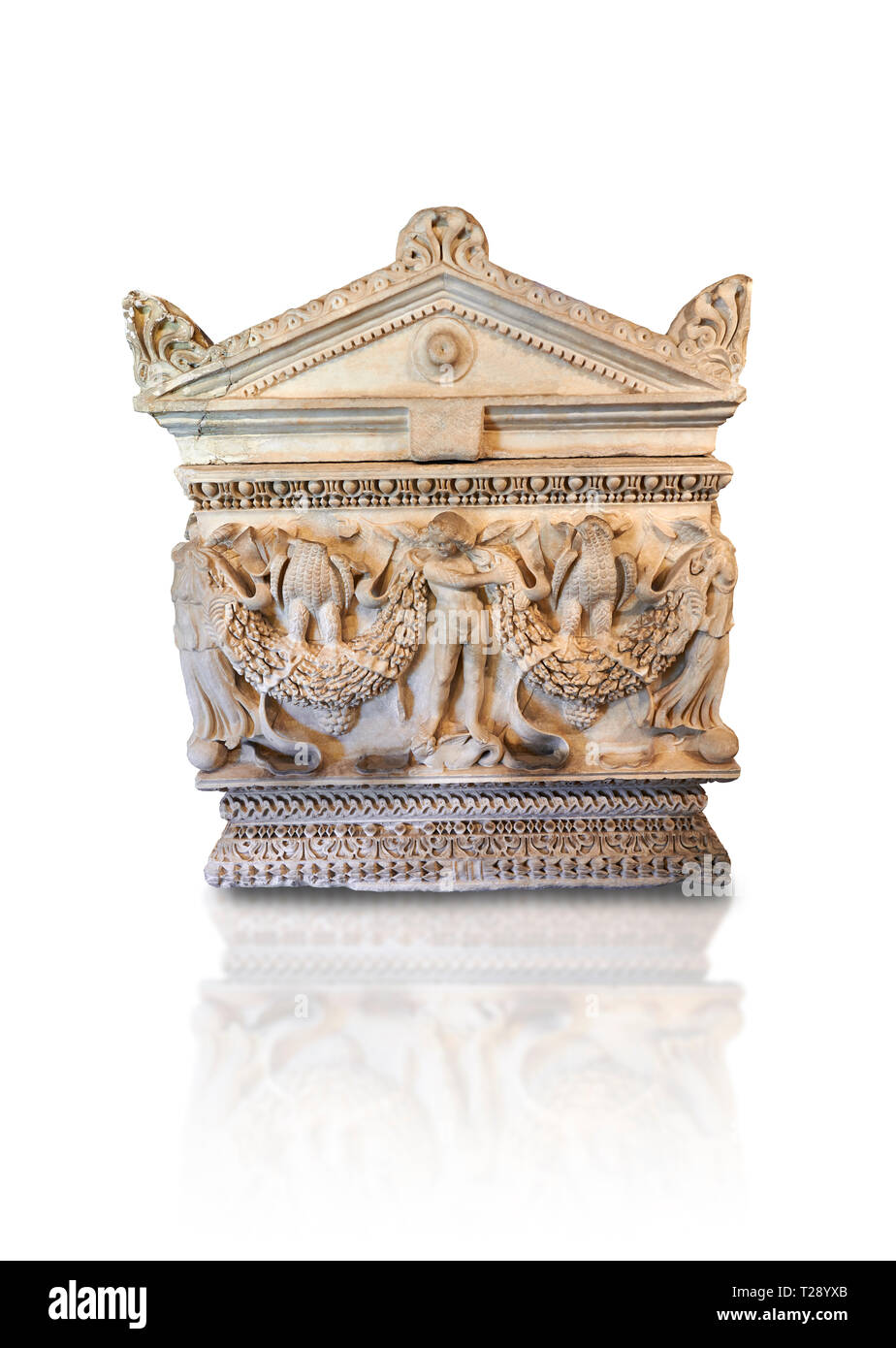 End panel of a Roman relief garland sculpted sarcophagus, style typical ...