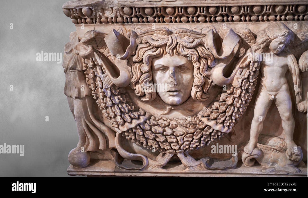 Roman relief garland sculpted sarcophagus, style typical of Pamphylia ...