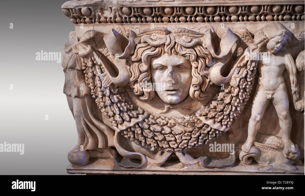 Roman relief garland sculpted sarcophagus, style typical of Pamphylia ...