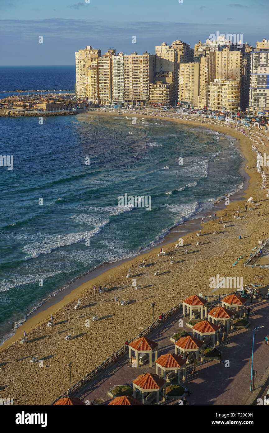 Alexandria, Egypt: Sidi Bishr Beach, on the Mediterranean Sea, in the ...