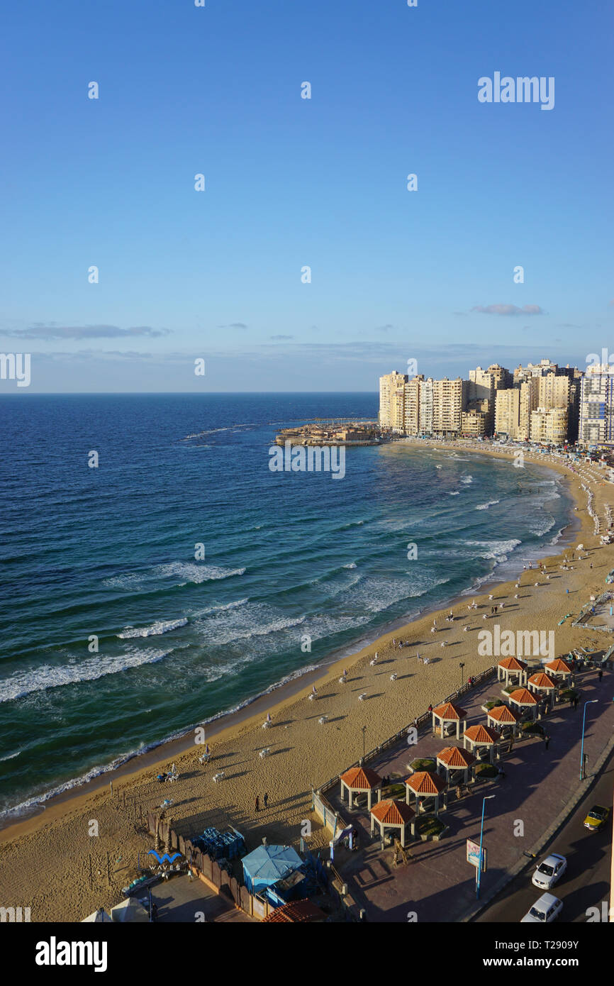 Alexandria, Egypt: Sidi Bishr Beach, on the Mediterranean Sea, in the ...