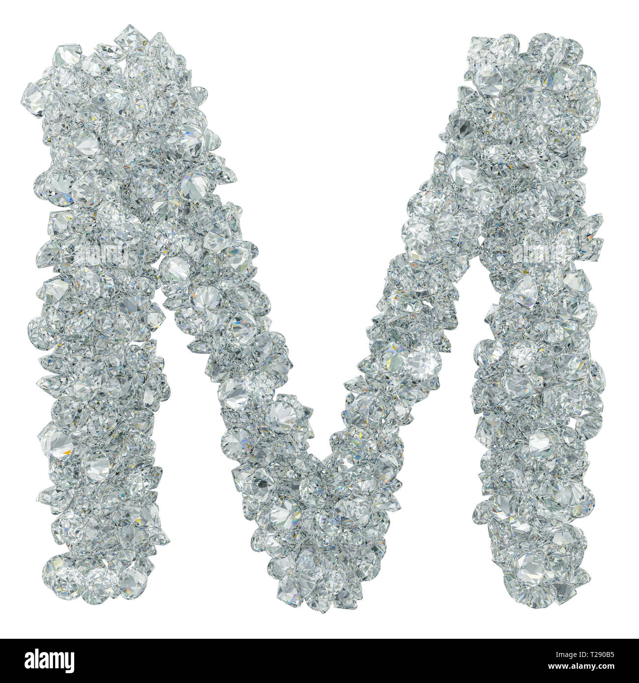 Diamond font, letter M from diamonds. 3D rendering isolated on white ...