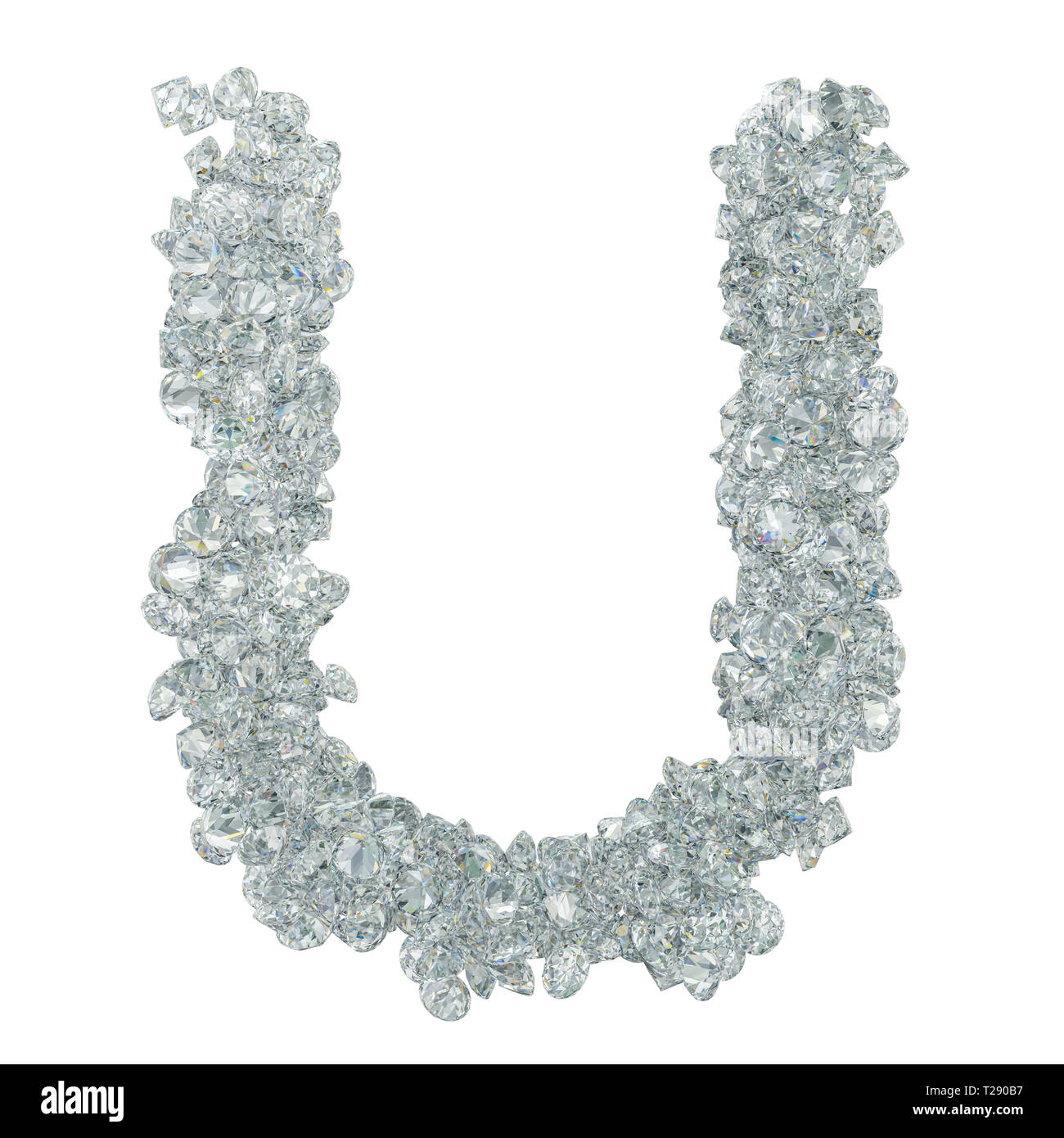 Diamond font, letter U from diamonds. 3D rendering isolated on white ...
