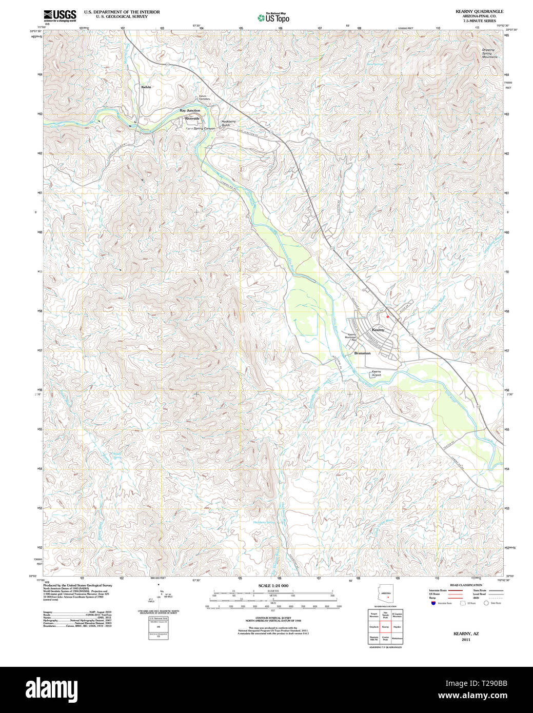 USGS TOPO Map Arizona AZ Kearny 20111110 TM Restoration Stock Photo - Alamy