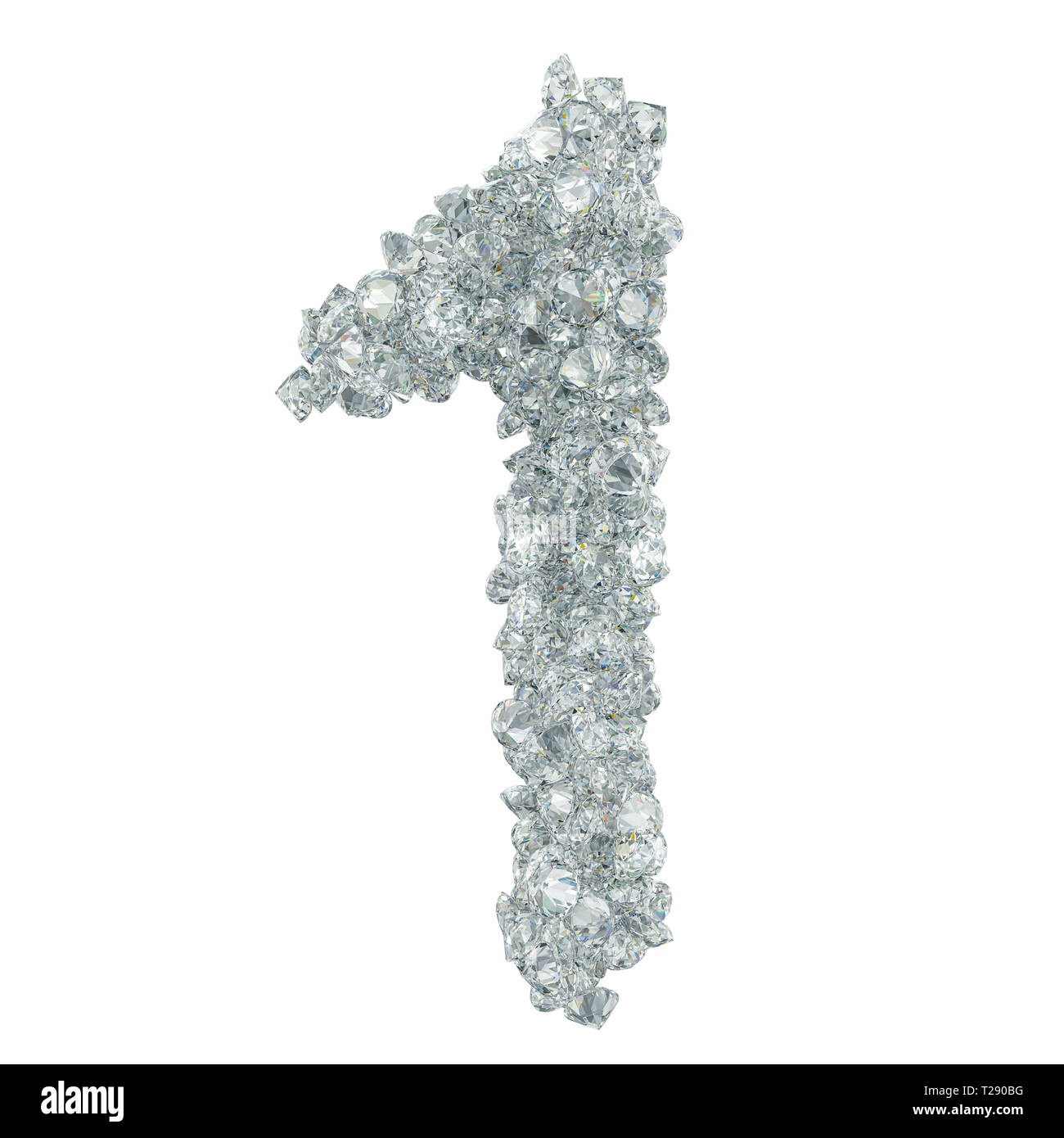 Diamond font, number 1 from diamonds. 3D rendering isolated on white ...