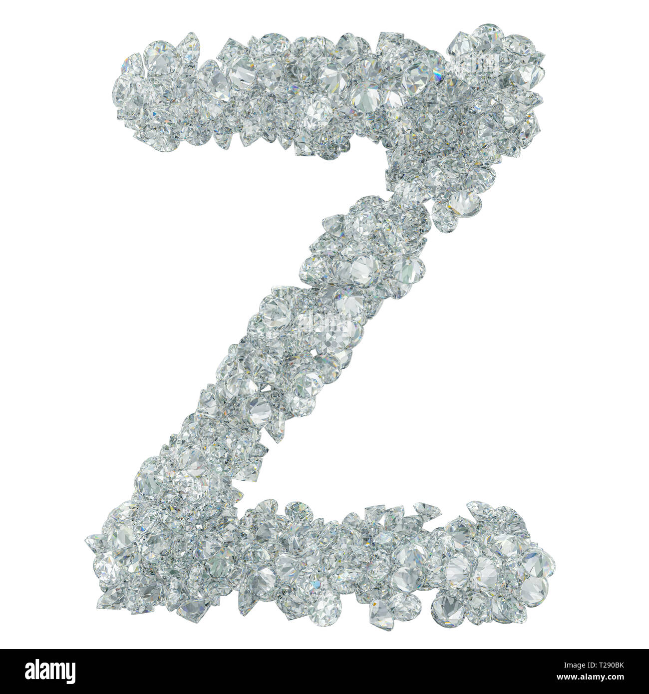 Diamond font, letter Z from diamonds. 3D rendering isolated on white ...