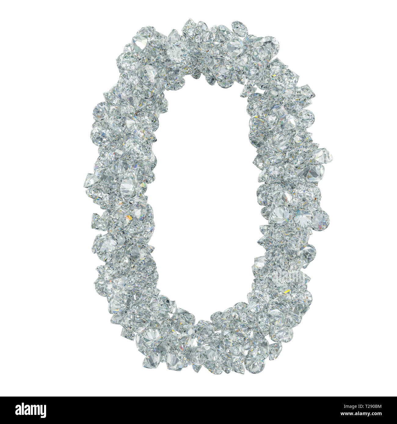 Diamond font, number 0 from diamonds. 3D rendering isolated on white ...