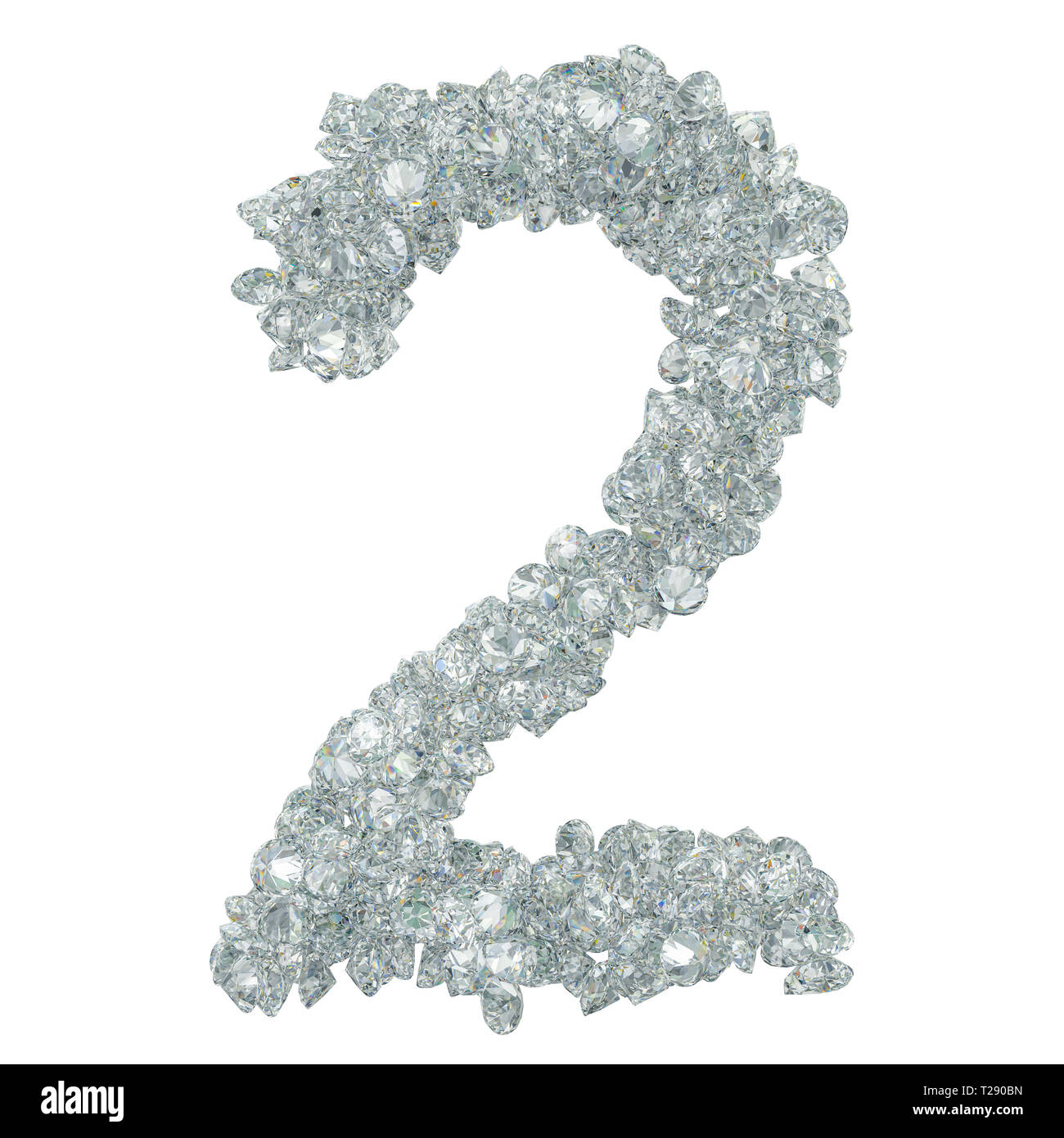 Diamond font, number 2 from diamonds. 3D rendering isolated on white ...