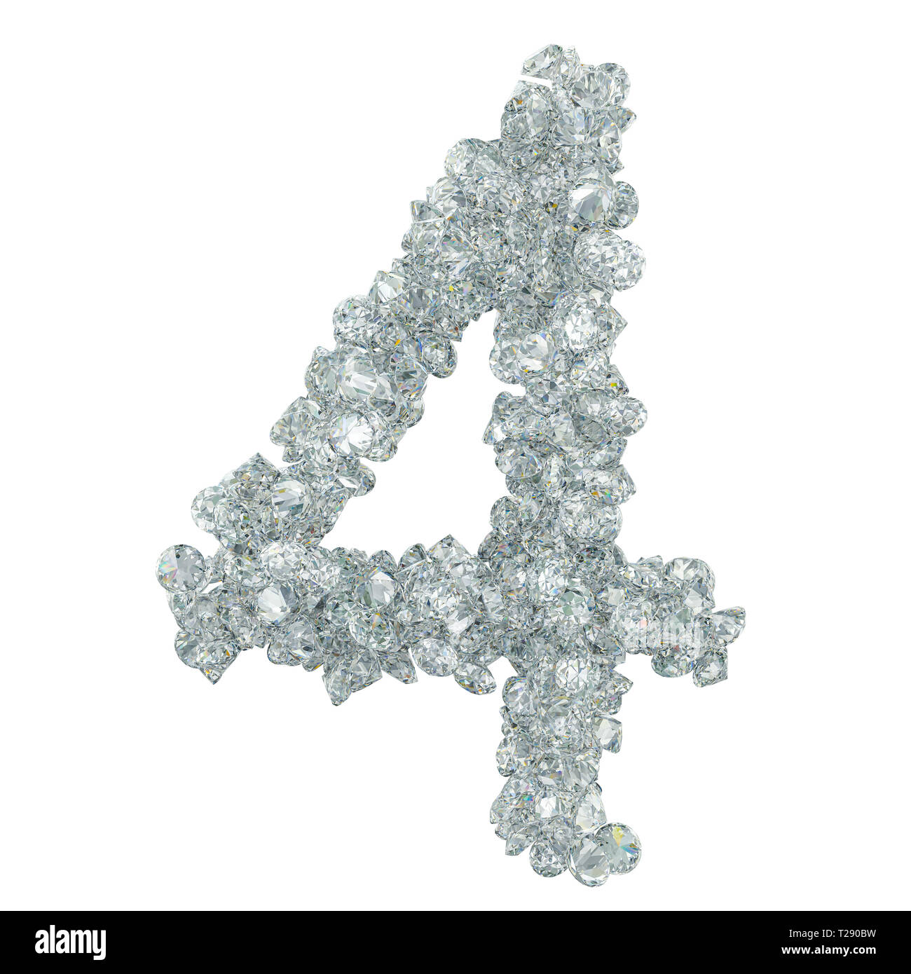 Diamond font, number 4 from diamonds. 3D rendering isolated on white ...