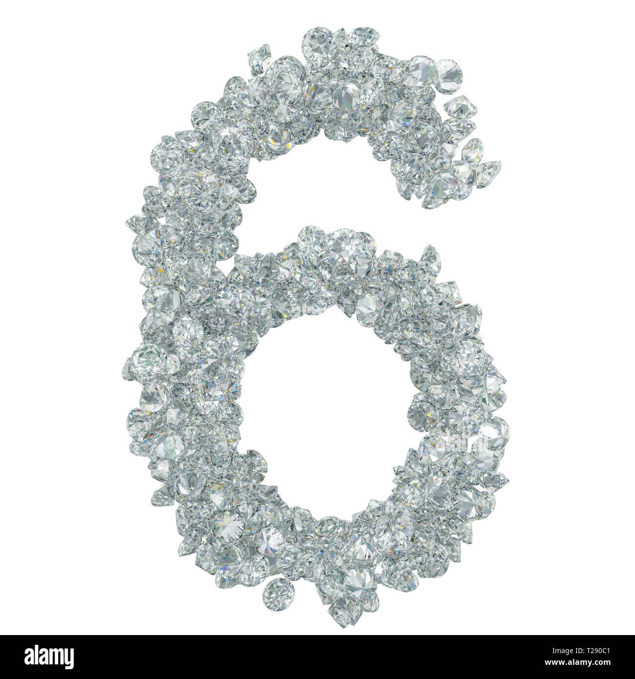 Diamond font, number 6 from diamonds. 3D rendering isolated on white ...