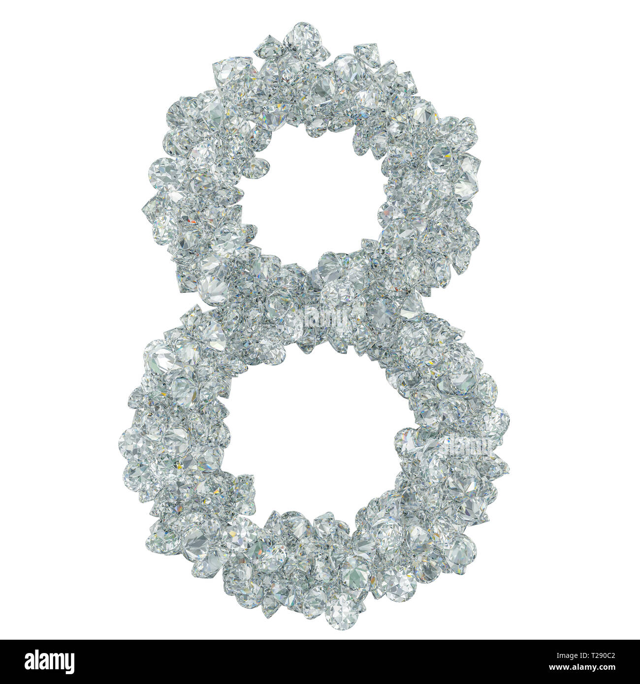 Diamond font, number 8 from diamonds. 3D rendering isolated on white ...