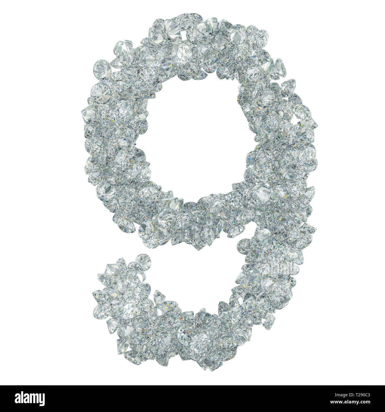 Diamond font, number 9 from diamonds. 3D rendering isolated on white ...