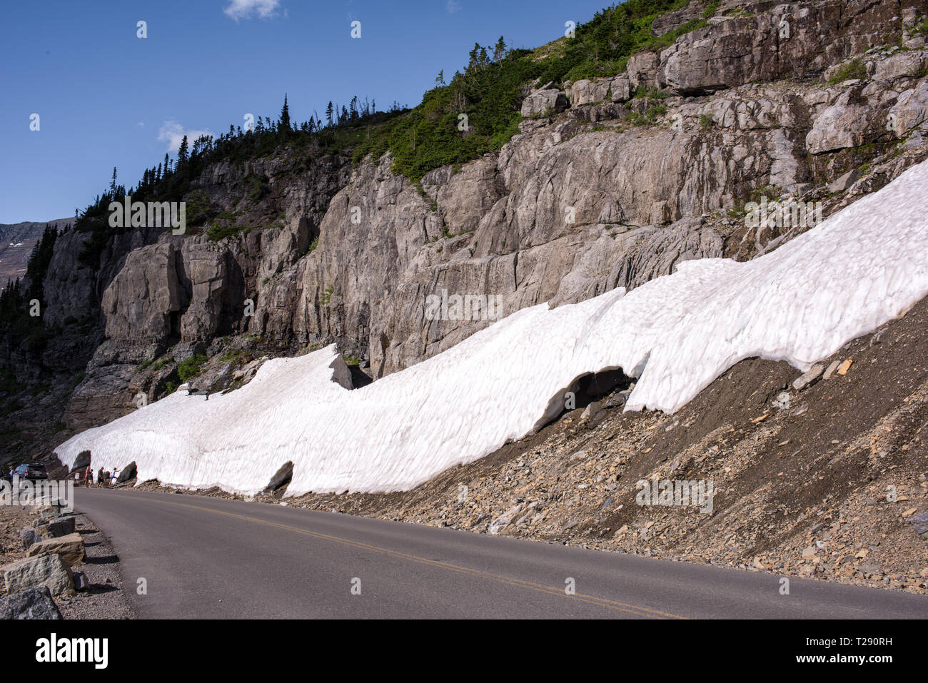 A snow bridge is a surprising find in the hot summer in Glacier ...