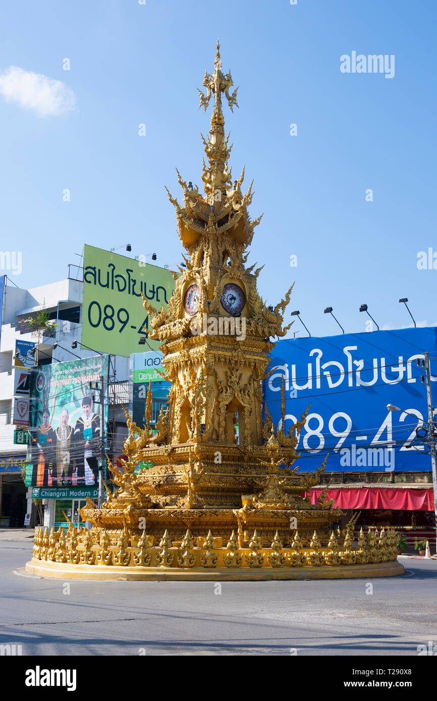 The famous Chiang Rai Clock Tower designed by Thai artist Chalermchai ...