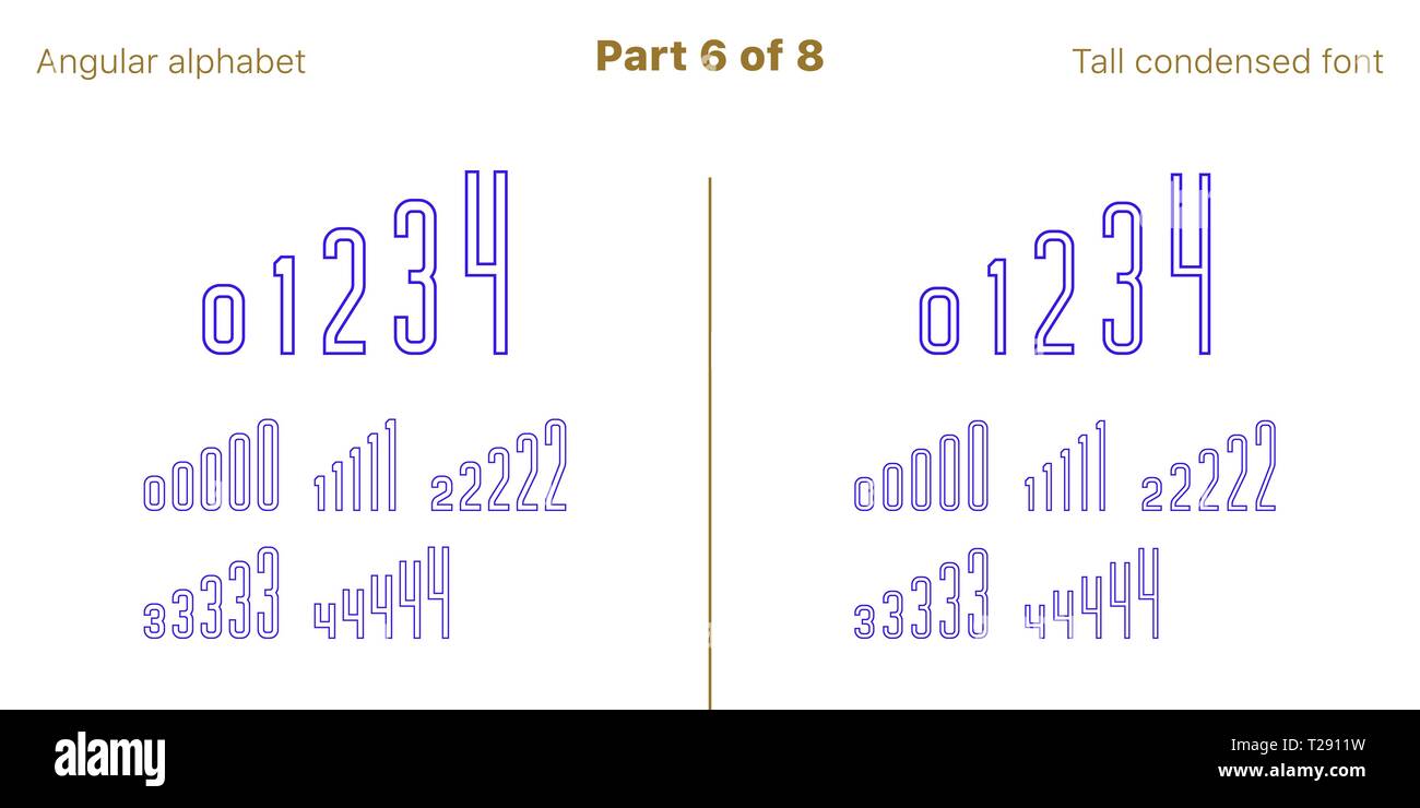 Condensed outlined sans serif font, Angular. Vector blue typefaces ...