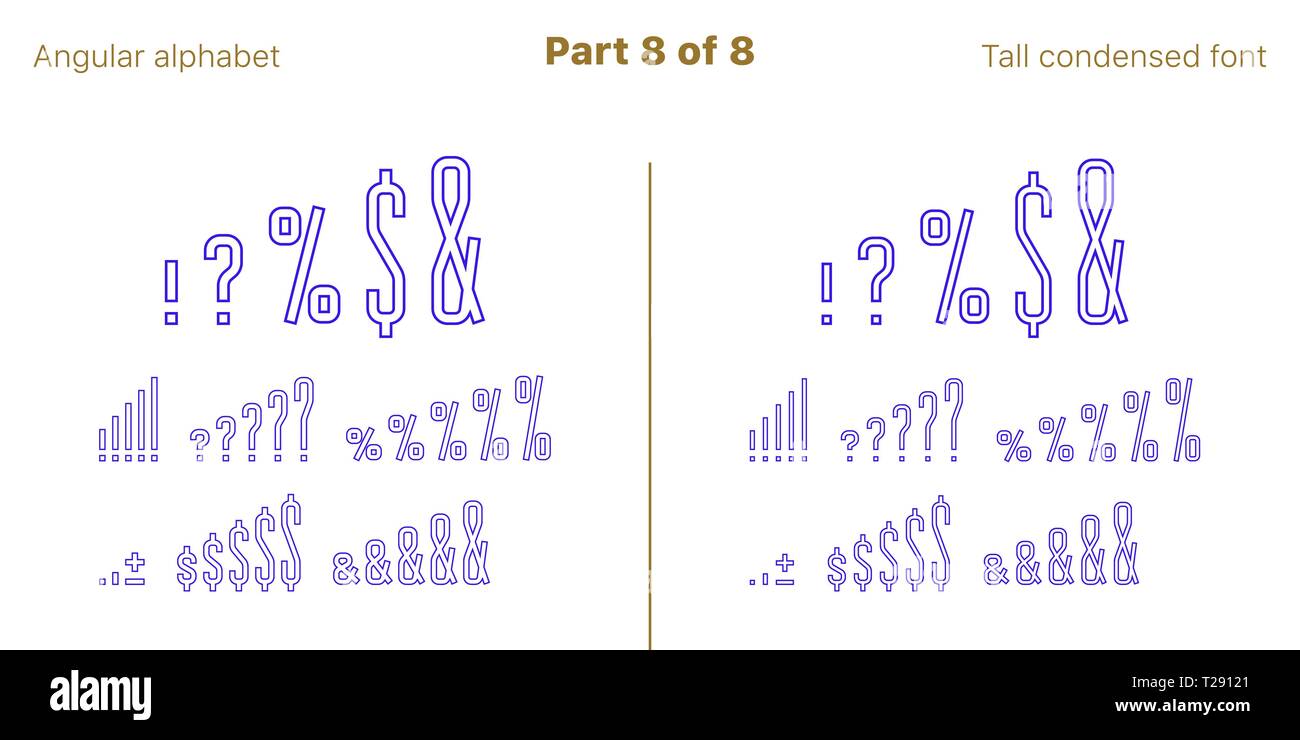 Condensed outlined sans serif font, Angular. Vector blue typefaces ...