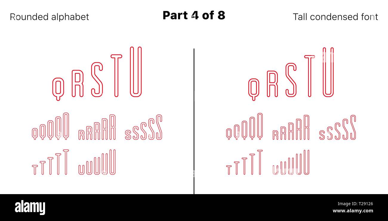 Condensed outlined sans serif font, Rounded. Vector red typefaces, Part ...