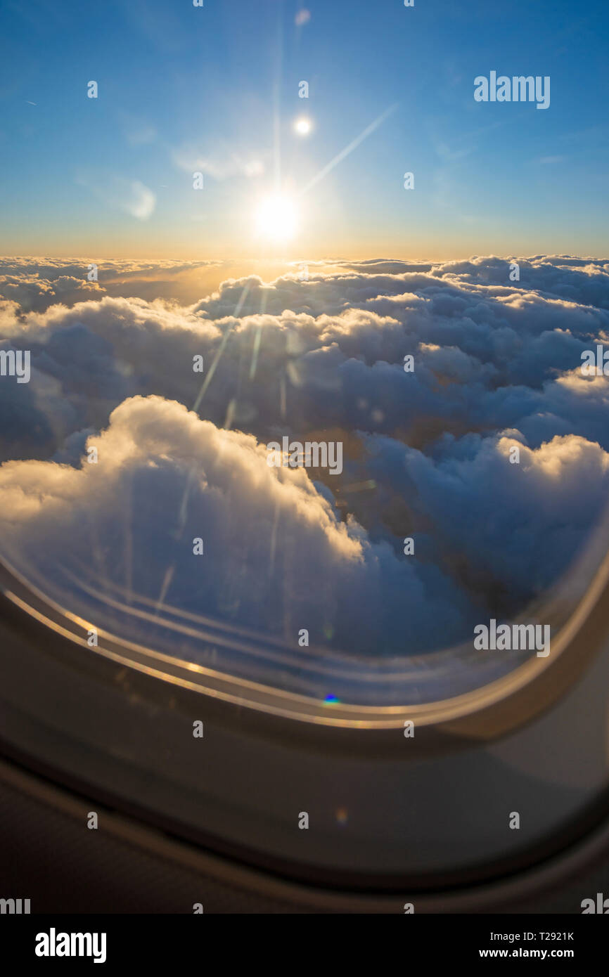 sun shines and flares in an airplane window Stock Photo - Alamy