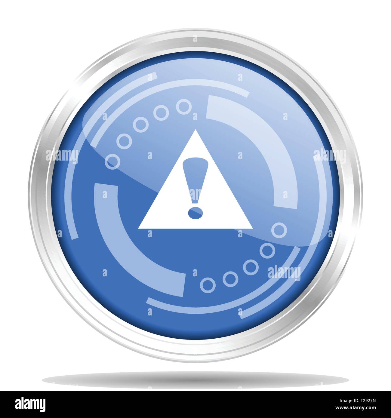 Exclamation sign silver metallic chrome border round web icon, vector ...