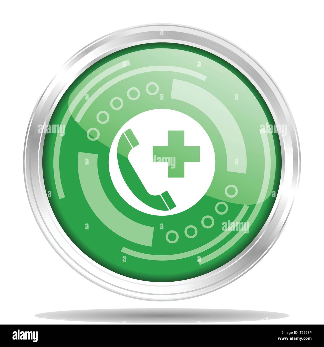 Emergency call silver metallic chrome border round web icon, vector ...