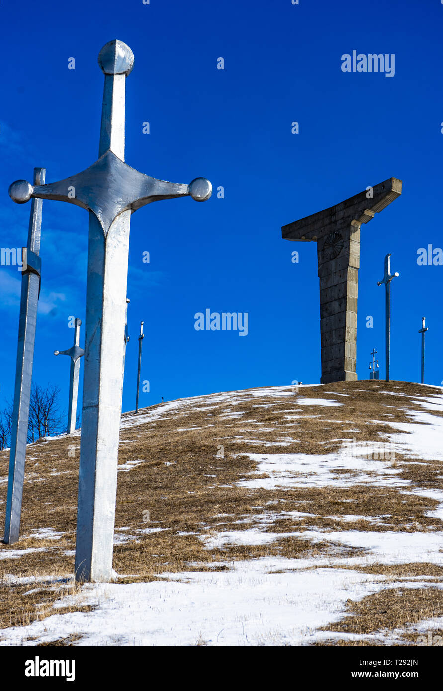 Famous Didgori battle monument with giant swards and sculptures of ...