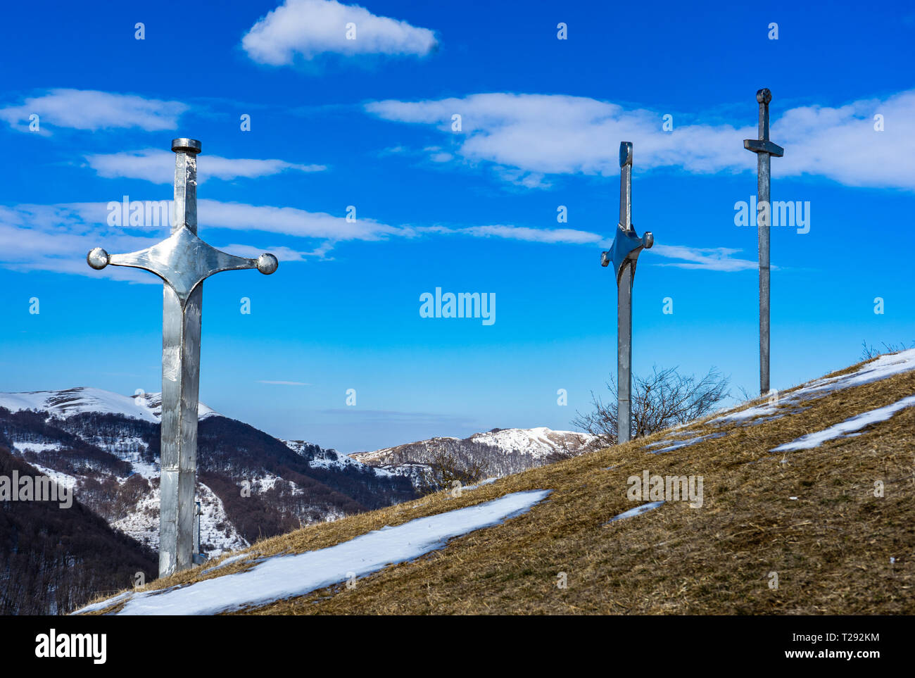 Famous Didgori battle monument with giant swards and sculptures of ...