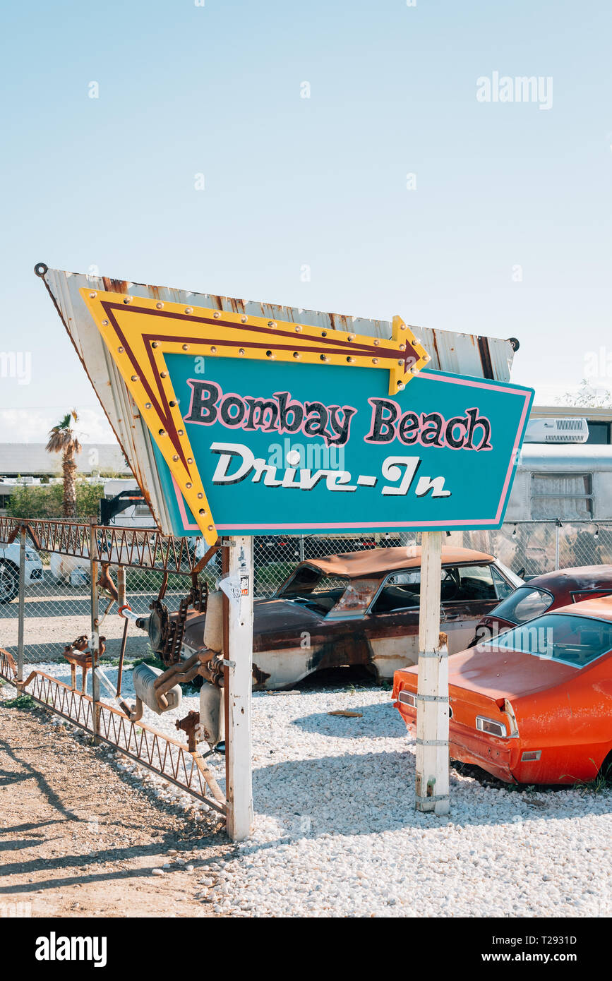 Bombay Beach Drive-In sign, in Bombay Beach, on the Salton Sea in ...