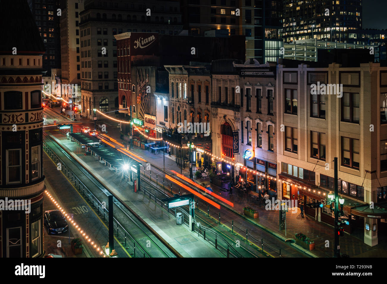 Cityscape view of Main Street at night, in Houston, Texas Stock Photo ...