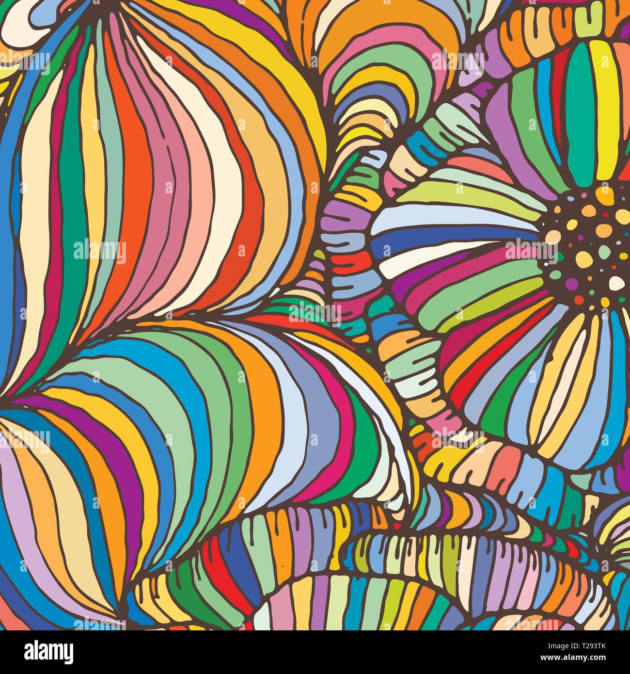 Vector doodle outline abstract ornamental flowers stripe background ...