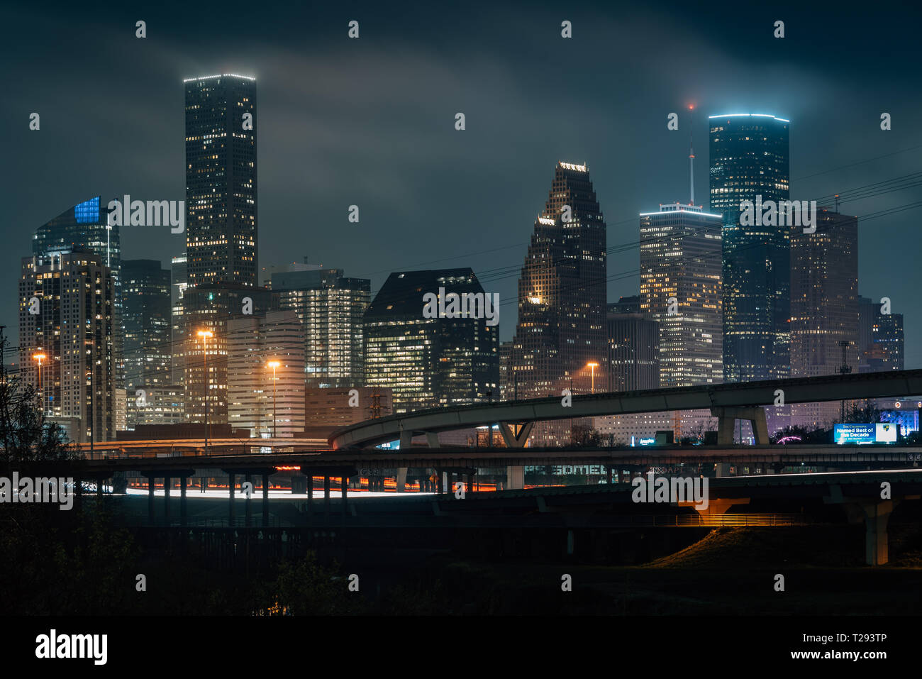 Cityscape photo of the Houston skyline at night, in Houston, Texas ...
