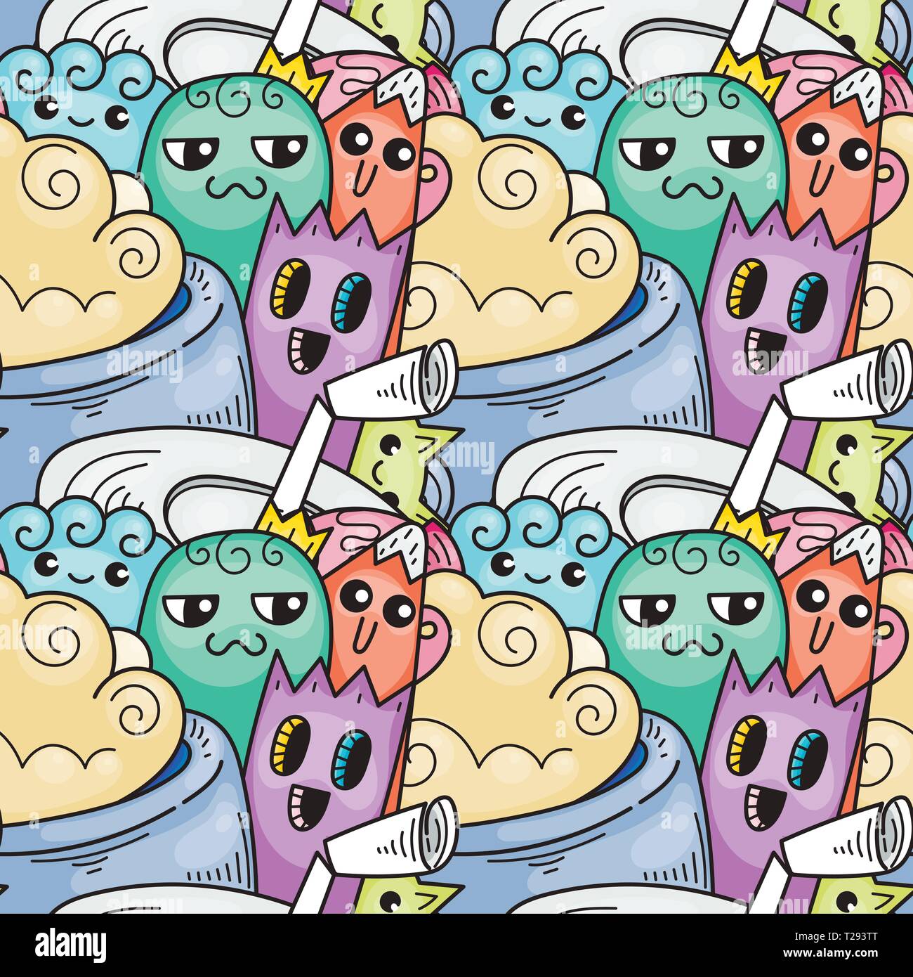 Doodle hand-drawn cartoon with smiles and taste, coffee shop theme ...