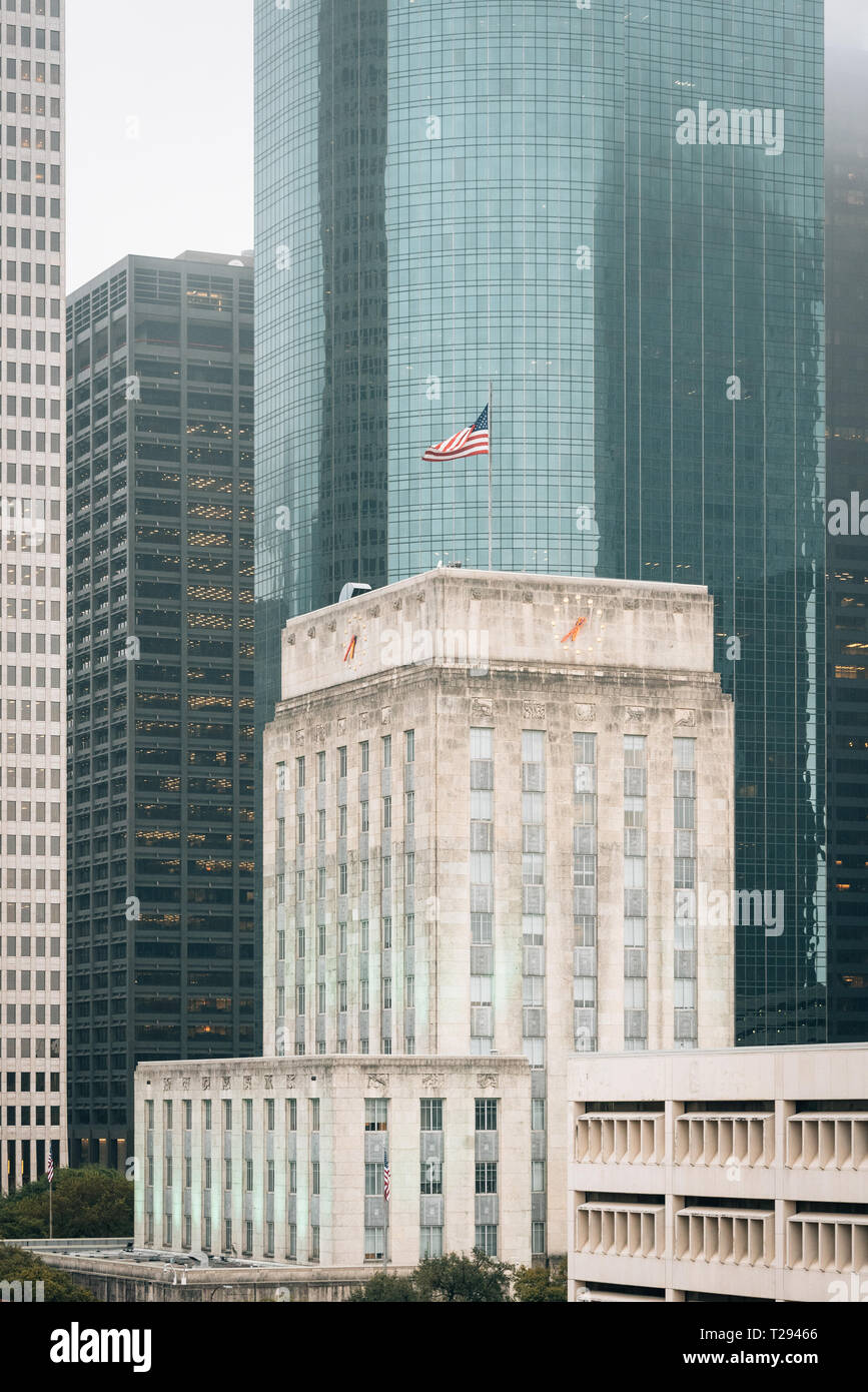 View of City Hall and modern skyscrapers in downtown Houston, Texas ...
