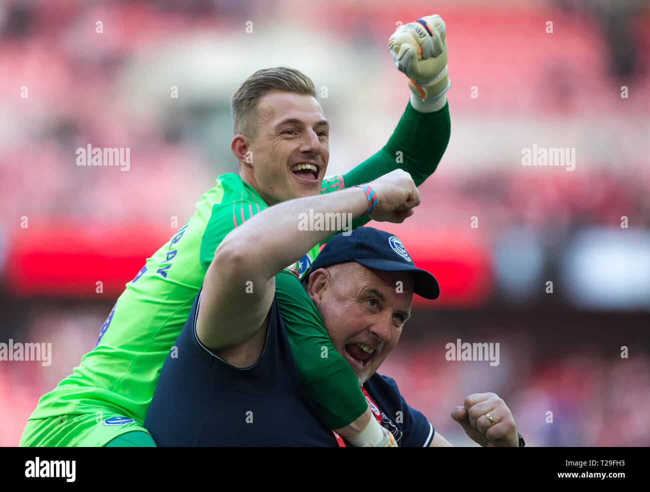 Goalkeeper Craig MacGillivray of Portsmouth celebrates at full time ...