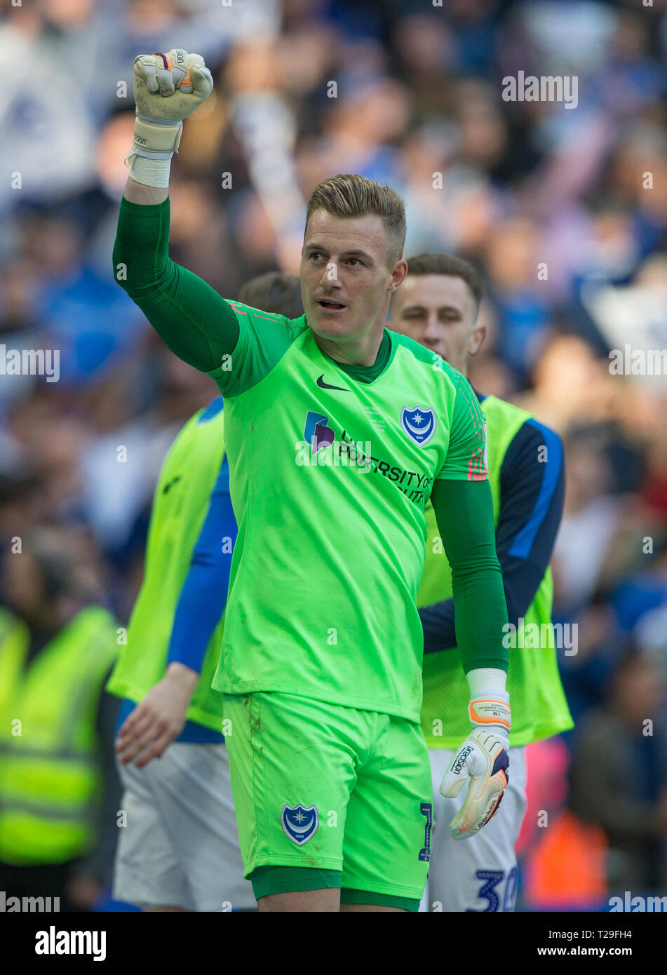 Goalkeeper Craig MacGillivray of Portsmouth celebrates at full time ...