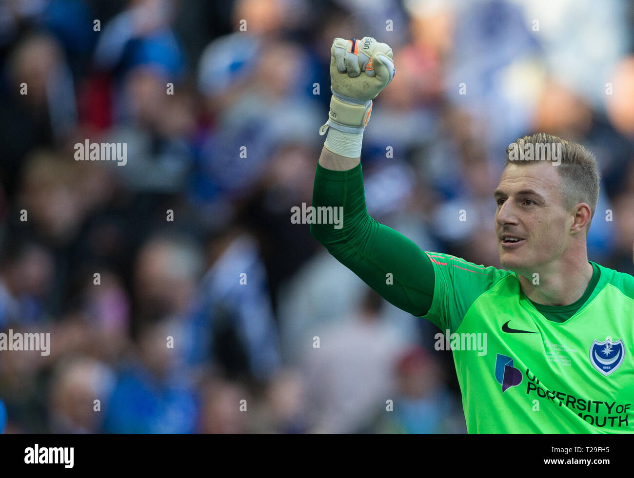 Goalkeeper Craig MacGillivray of Portsmouth celebrates at full time ...