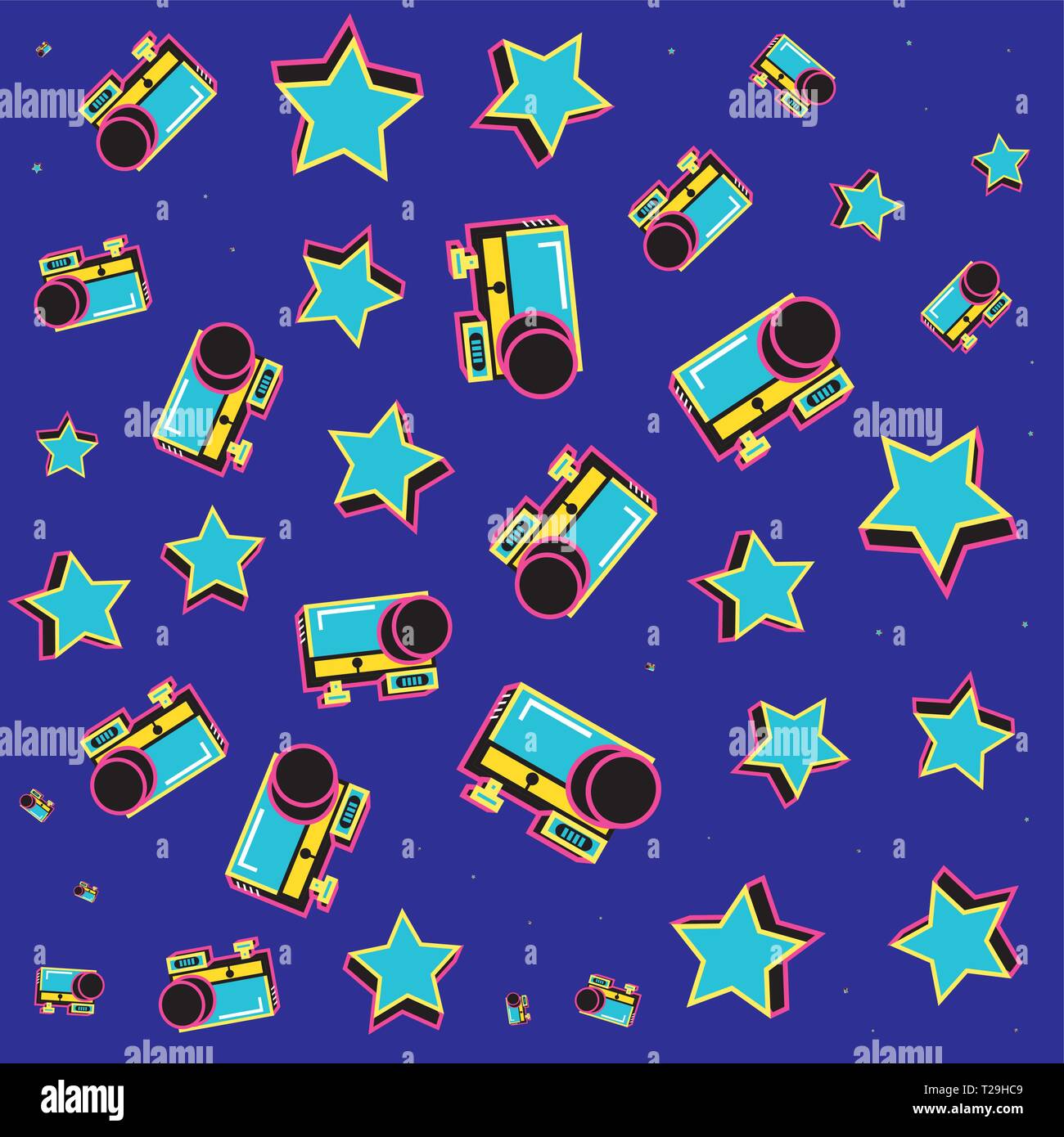 pattern photography cameras of nineties retro vector illustration ...