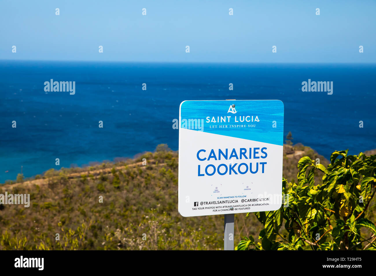 Canaries lookout sign in St Lucia, The Caribbean Stock Photo - Alamy