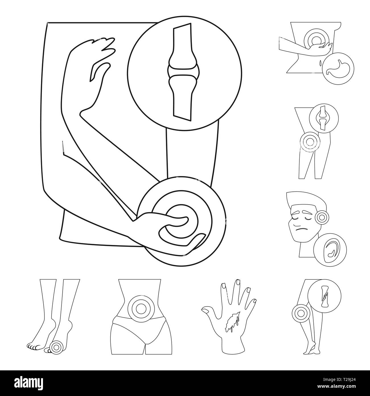 Vector illustration of bone and inflammation icon. Set of bone and ...
